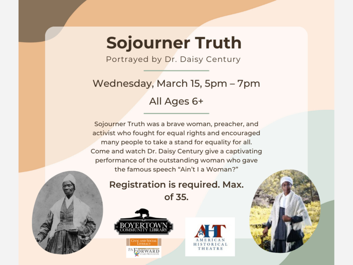 Sojourner Truth Portrayed by Dr. Daisy Century | The Boyertown Area ...