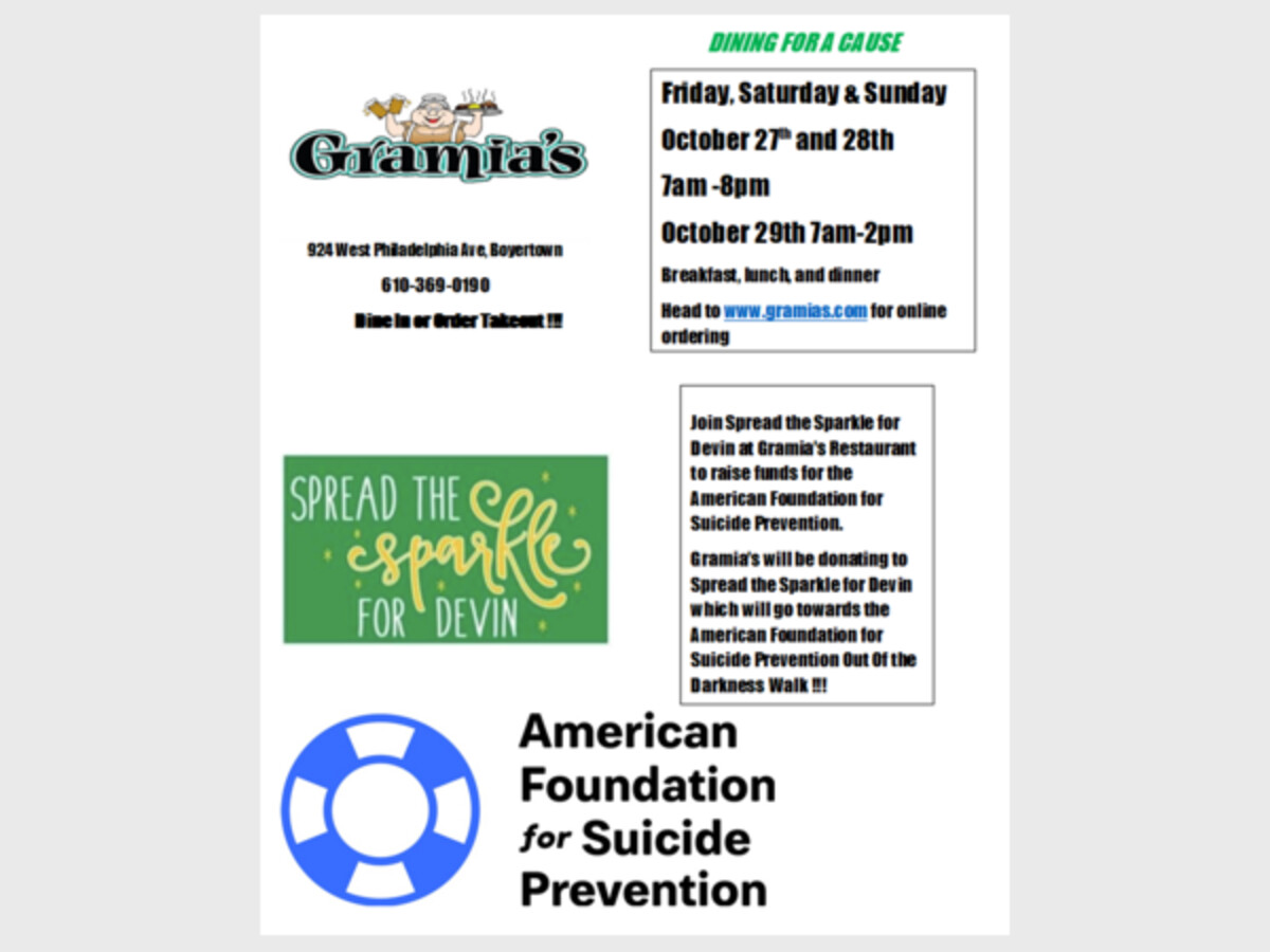 Spread the Sparkle Dining for a Cause @ Gramia's | The Boyertown Area ...